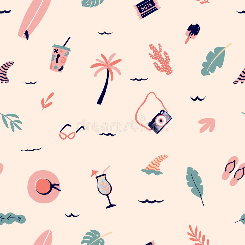 Seamless Pattern with Summer Elements. Creative Vector Texture with Fin ...