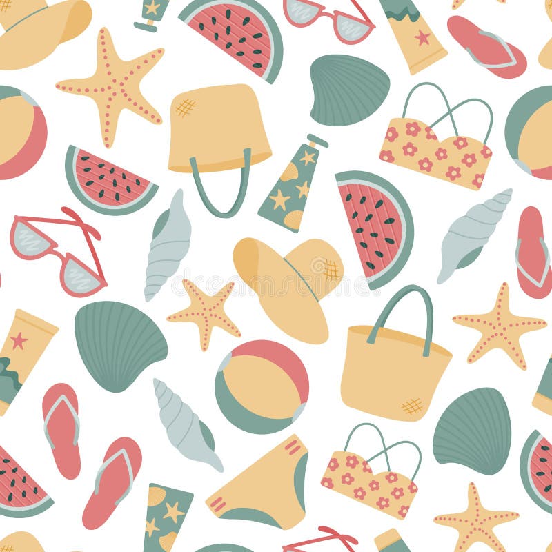 Seamless Pattern with Summer Items for Relaxing on the Beach and by the ...