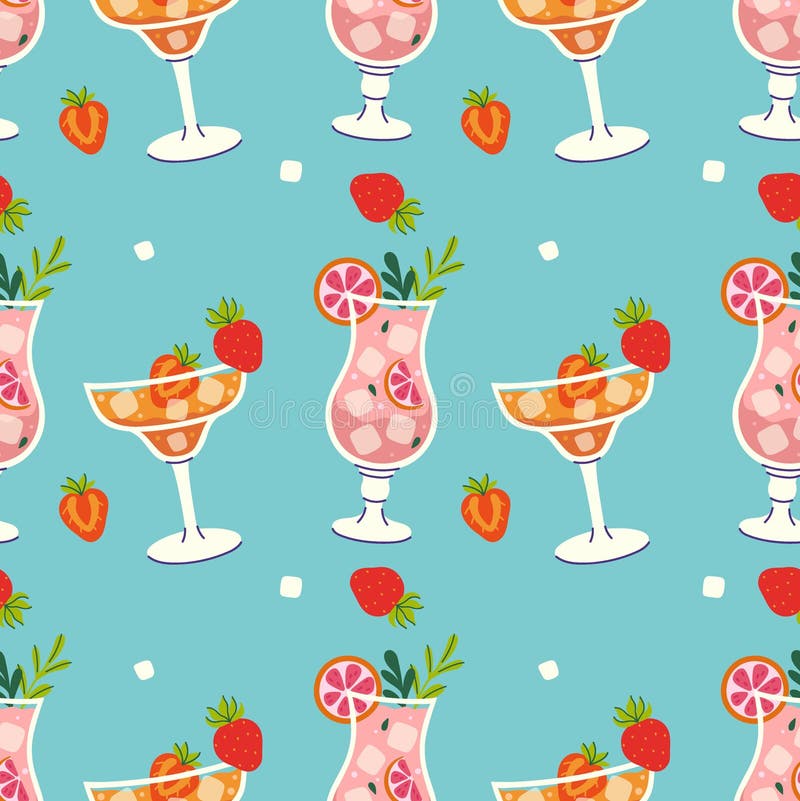 Seamless Pattern with Summer Refreshing Cocktails. Vector Graphics Stock Vector - Illustration ...