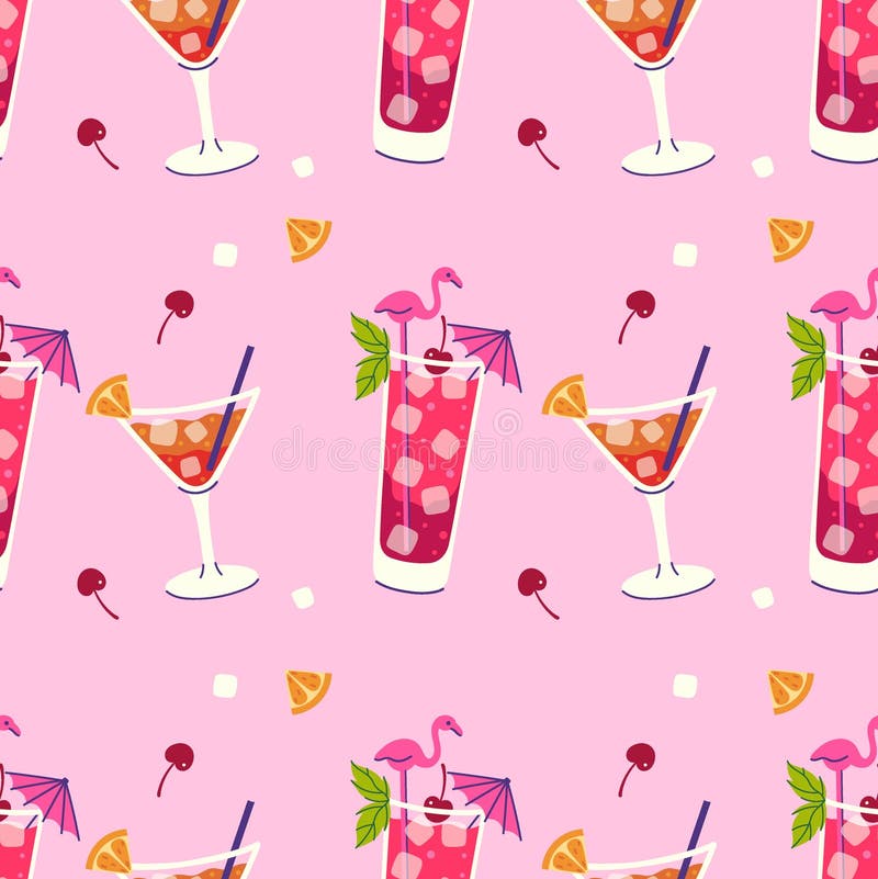 Seamless Pattern with Summer Refreshments on a Pink Background. Vector ...