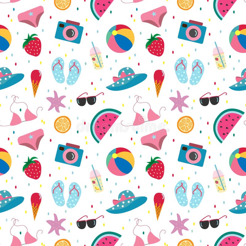 Seamless Pattern with Summer Vacation Element. Hand Drawn Doodle ...