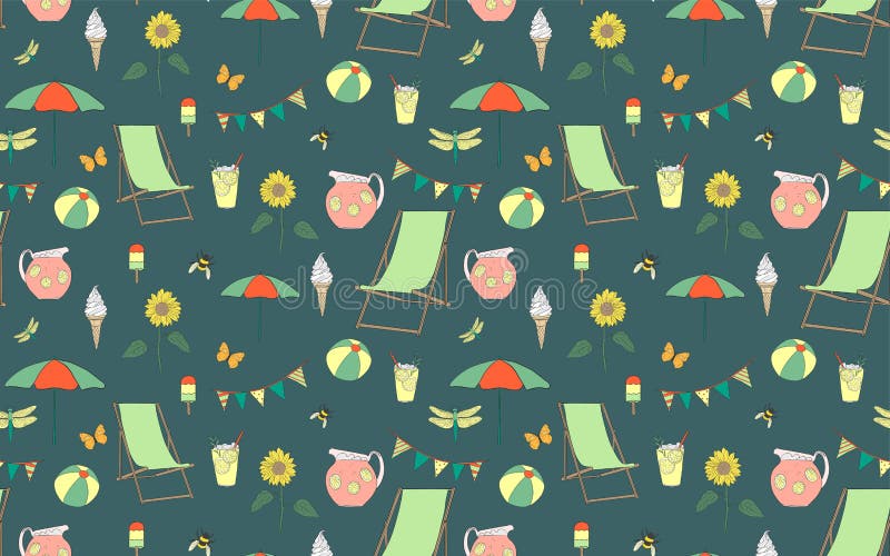 Seamless Pattern Summer Vacation Stock Vector - Illustration of design ...