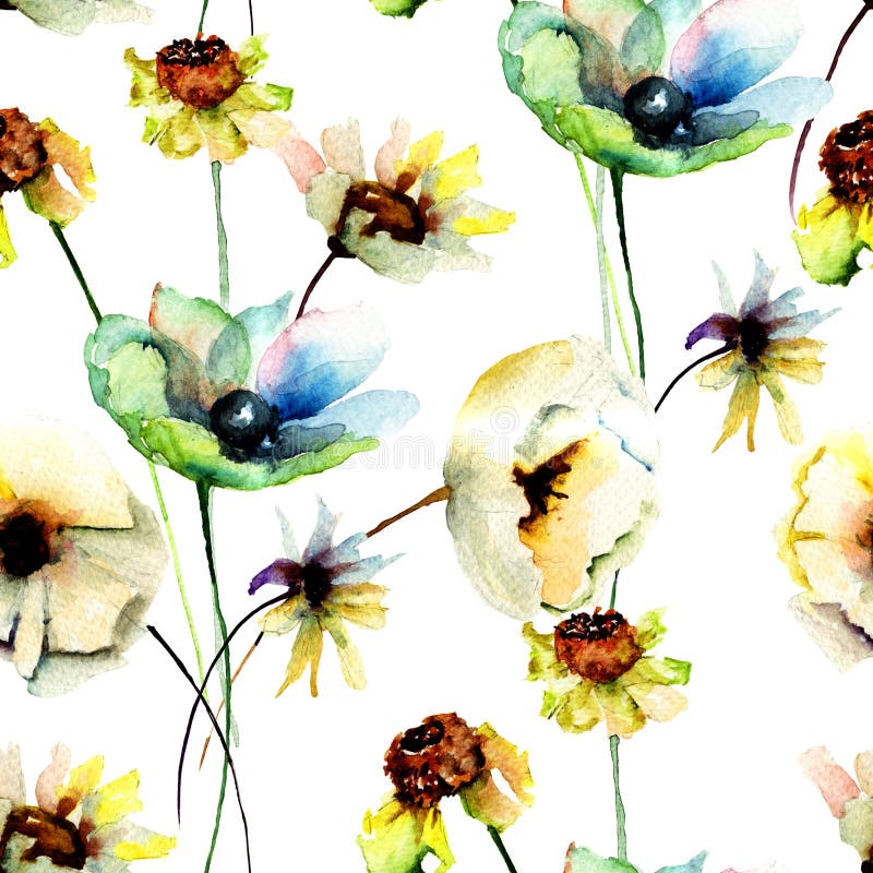 Seamless Pattern with Summer Yellow Flowers Stock Illustration ...