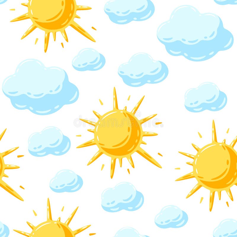 Seamless Pattern with Sun and Clouds. Cartoon Image of Overcast Sky ...