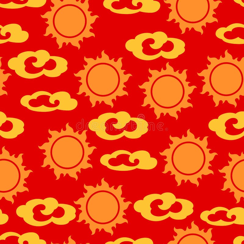 Seamless Pattern with Sun and Clouds in Chinese Style Stock Vector ...