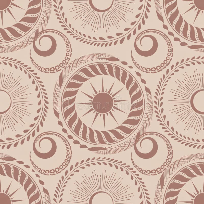 Seamless Pattern with Sun,feathers,and Spirals in Boho Style Summer ...