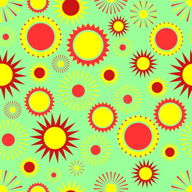 Seamless Pattern, Sun on Green Background Stock Vector - Illustration ...