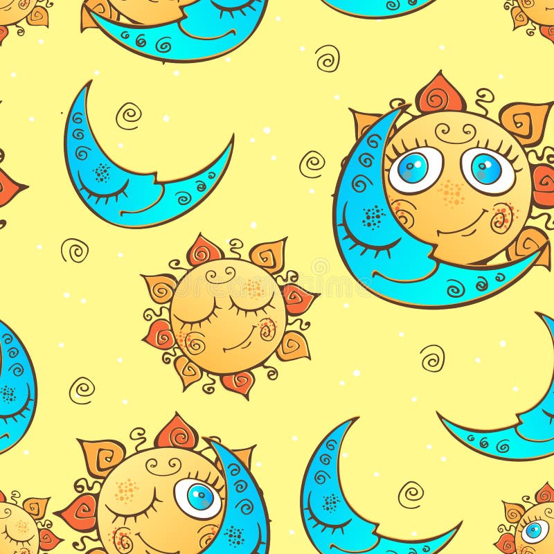 Seamless Pattern with Sun and Moon for Children . Vector Stock ...