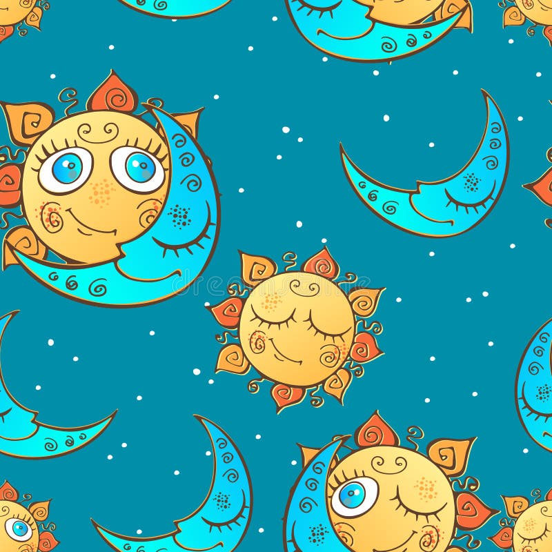 Seamless Pattern with Sun and Moon for Children . Vector. Stock Vector ...