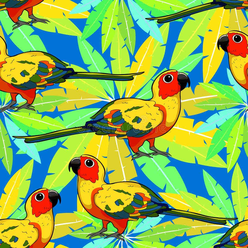 Seamless Pattern Sun Parakeet Parrot Brazil. Vector Illustratio Stock ...