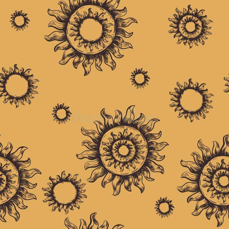 Seamless Pattern Sun. the Symbol of the Sun Stock Vector - Illustration ...