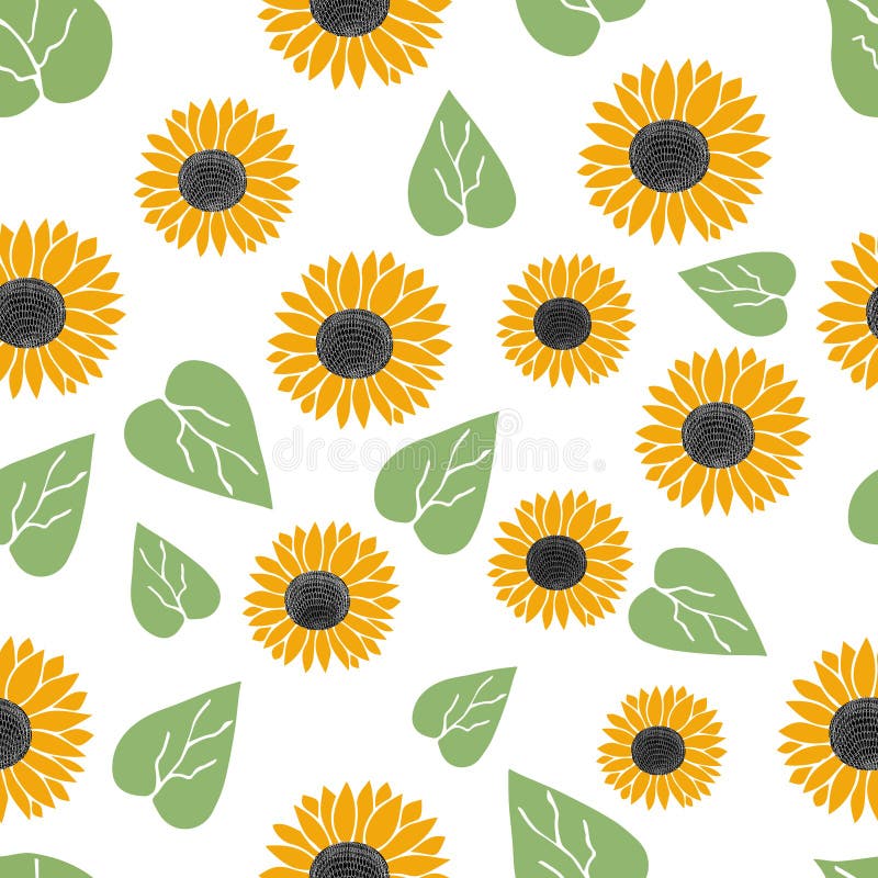 Seamless Pattern of Sunflower Flowers and Leaves Stock Vector ...