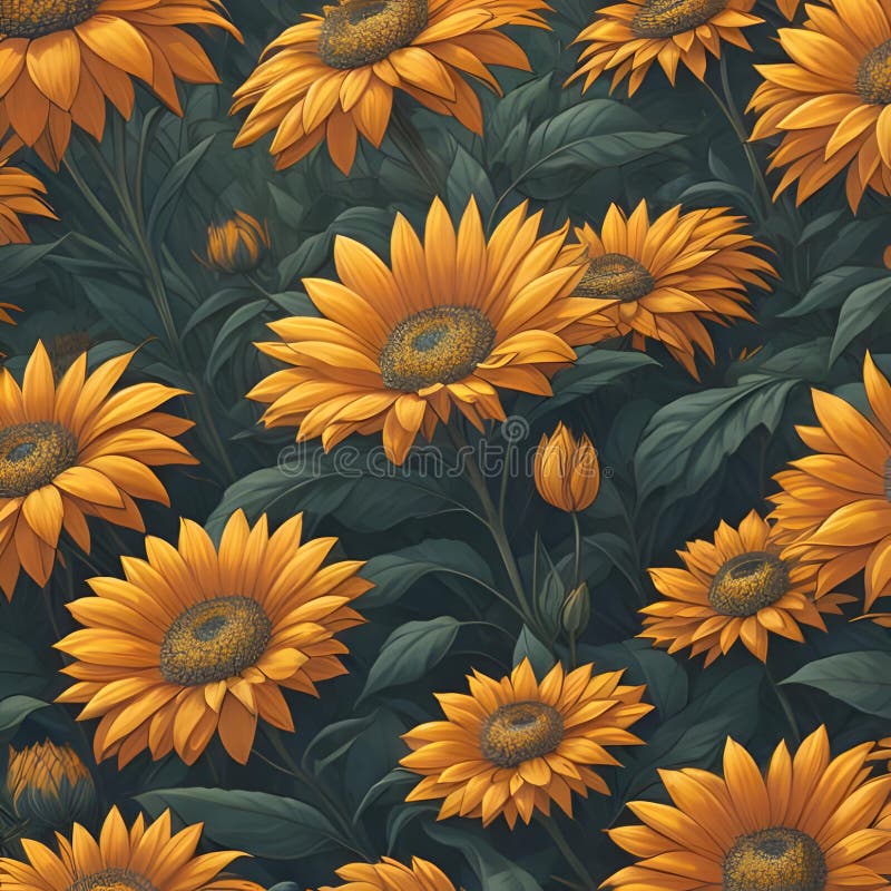 Seamless Pattern with Sunflowers. Floral Background Stock Illustration ...