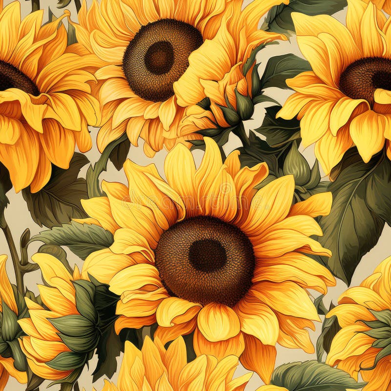 Seamless Pattern with Sunflowers on Light Background Stock Image ...