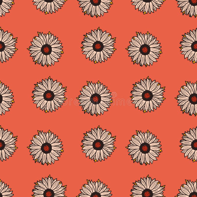 Seamless Pattern Sunflowers Red Background. Simple Texture with ...