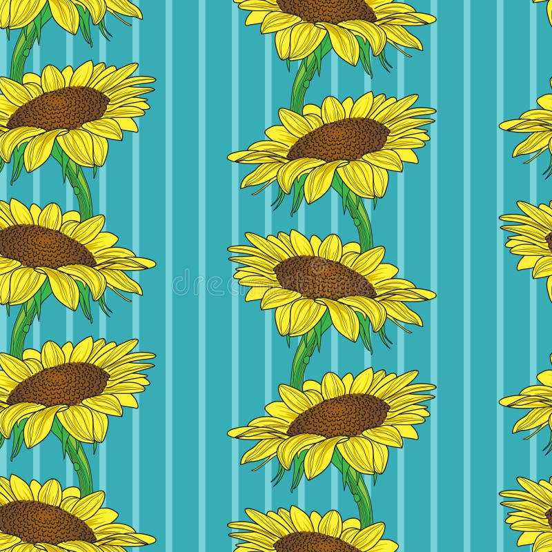 Seamless Pattern with Sunflowers. Stock Illustration - Illustration of ...