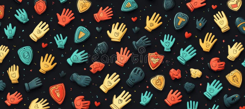 Seamless Pattern, Supporting Hands, Protection Symbols Abstract Design ...
