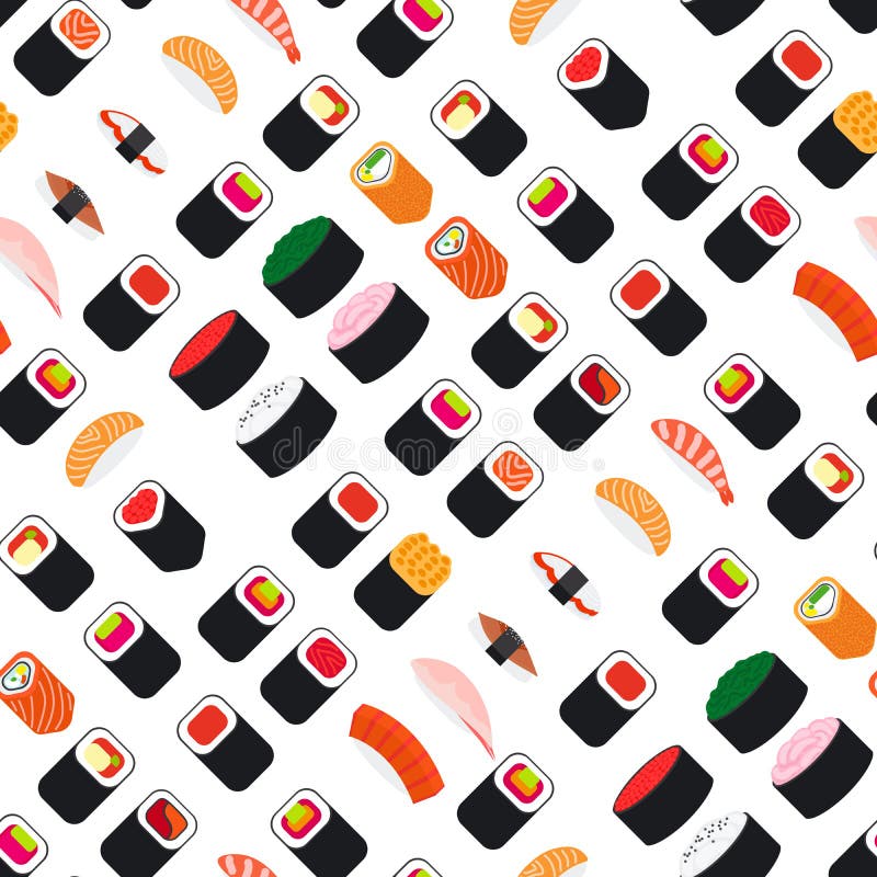 Seamless Pattern with Sushi Stock Vector - Illustration of food ...
