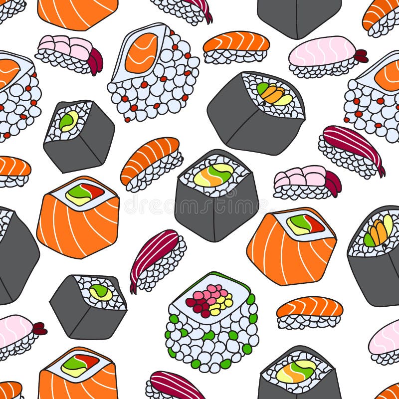 Seamless Pattern of Sushi Theme Stock Vector - Illustration of gourmet ...