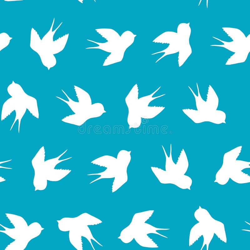 Seamless Pattern with Swallow Silhouette on Color Background. Cute Bird ...
