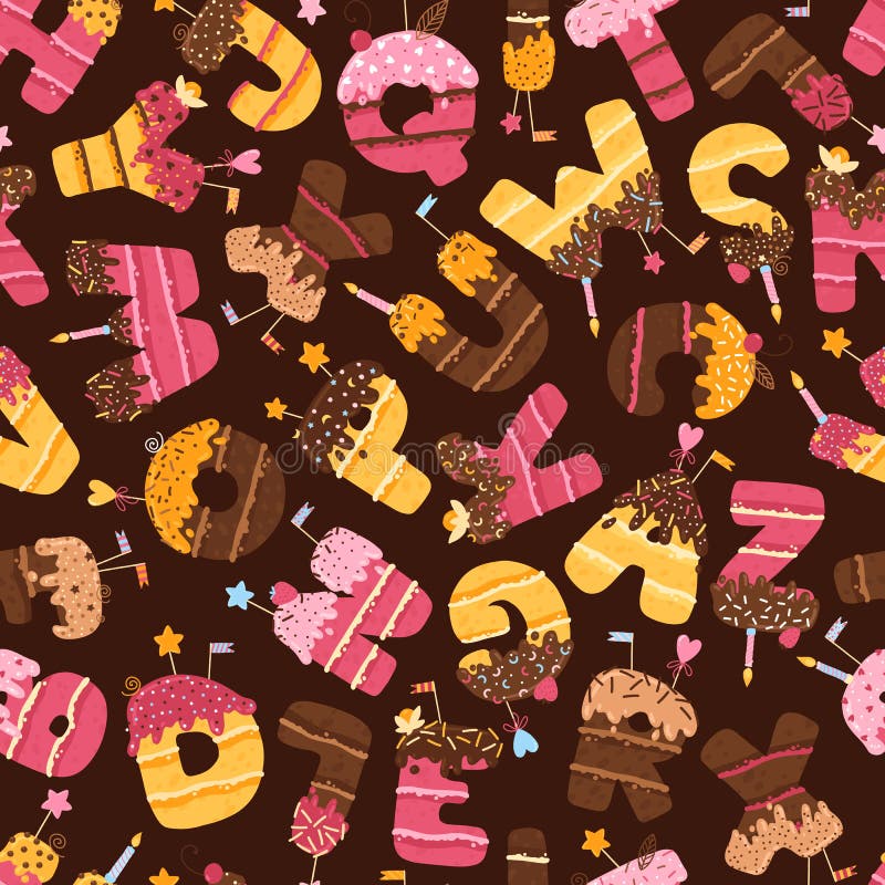Seamless Pattern with Sweet ABC Alphabet. Birthday Cake with Chocolate ...