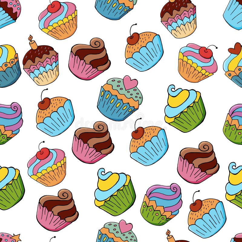 Seamless Pattern with Sweet Pastries. Vector Illustration Stock Vector ...