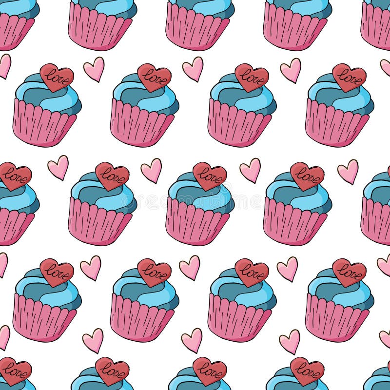 Seamless Pattern with Sweet Pastries. Vector Illustration. Cute Muffins ...