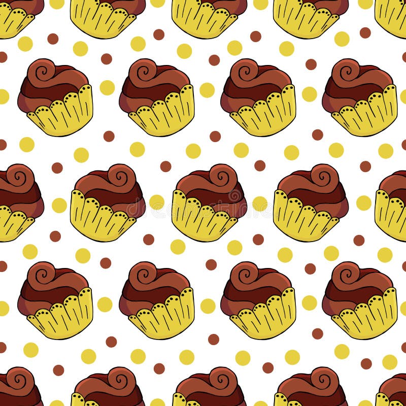 Seamless Pattern with Sweet Pastries. Vector Illustration. Cute Muffins ...