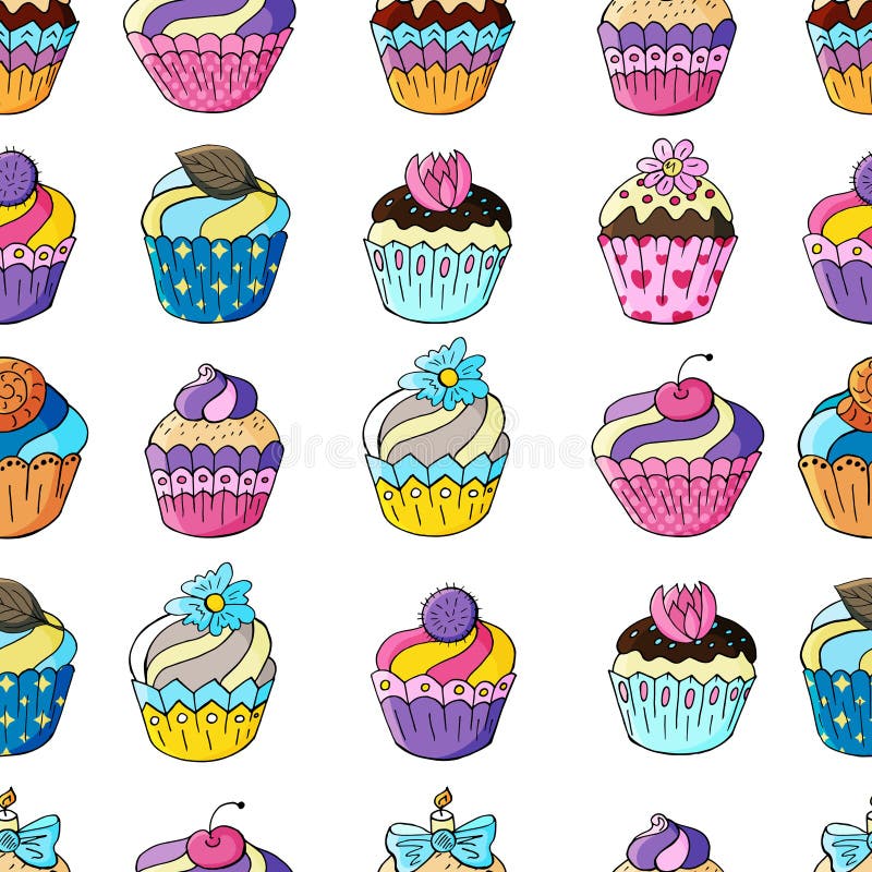 Seamless Pattern with Sweet Pastries. Vector Illustration. Cute Muffins ...