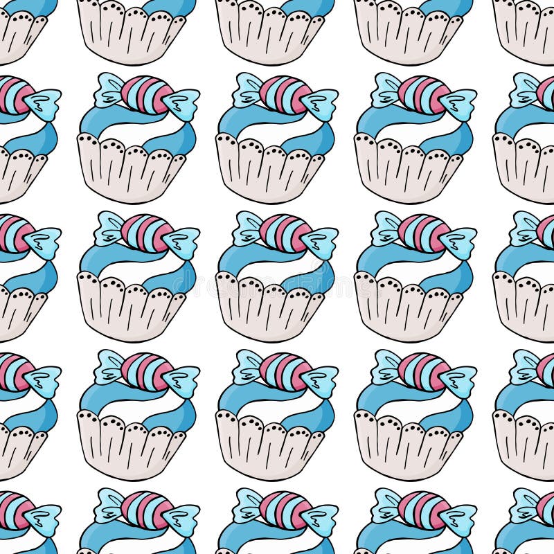Seamless Pattern with Sweet Pastries. Vector Illustration. Cute Muffins ...
