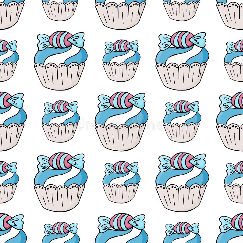 Seamless Pattern with Sweet Pastries. Vector Illustration. Cute Muffins ...