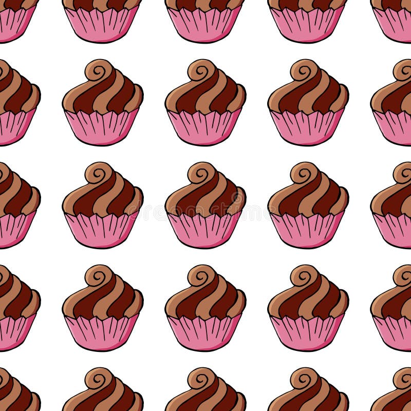 Seamless Pattern with Sweet Pastries. Vector Illustration. Cute Muffins ...