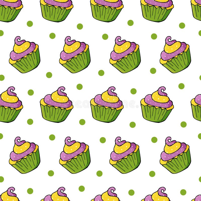 Seamless Pattern with Sweet Pastries. Vector Illustration. Cute Muffins ...