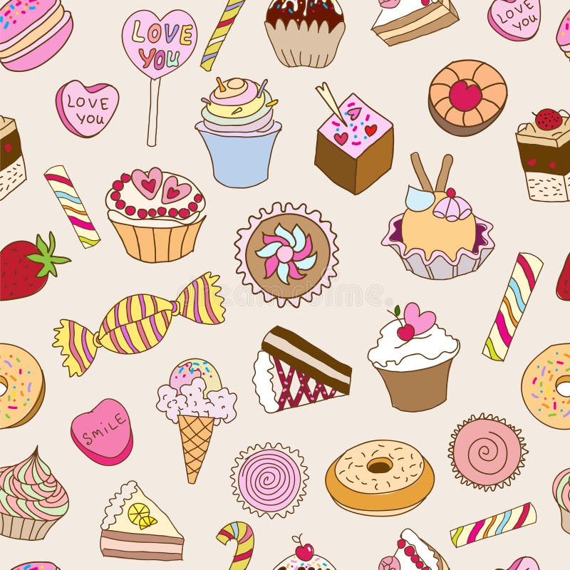 Seamless Pattern with Sweets. Stock Vector - Illustration of cartoon ...