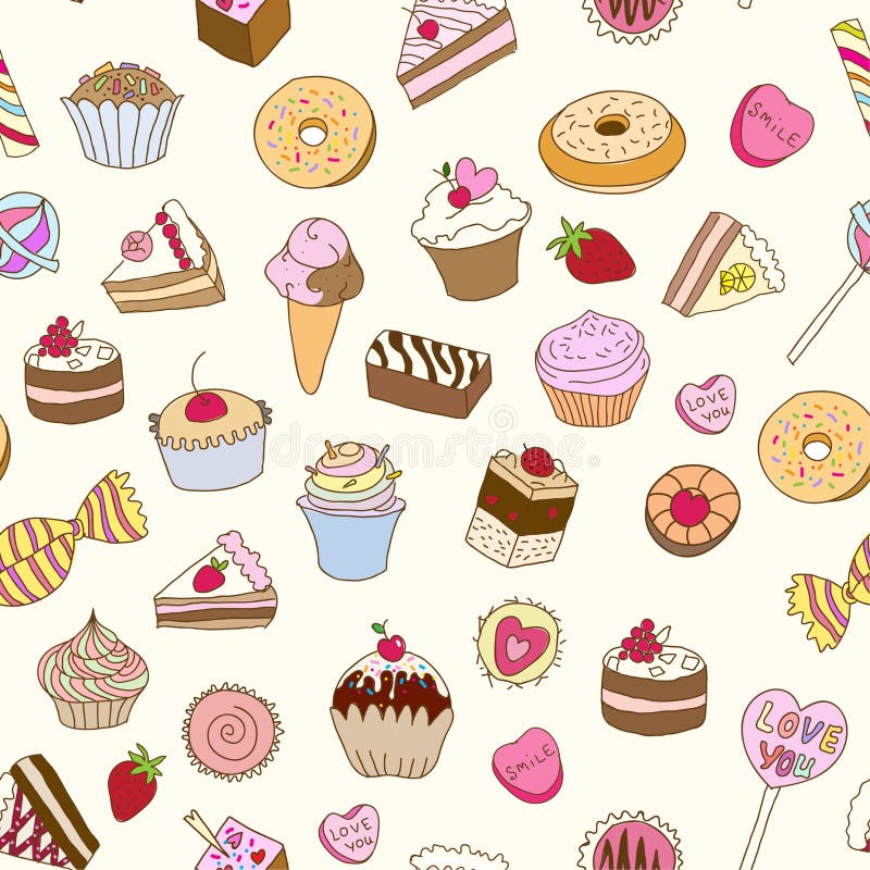 Seamless Pattern with Sweets. Stock Vector - Illustration of glaze ...