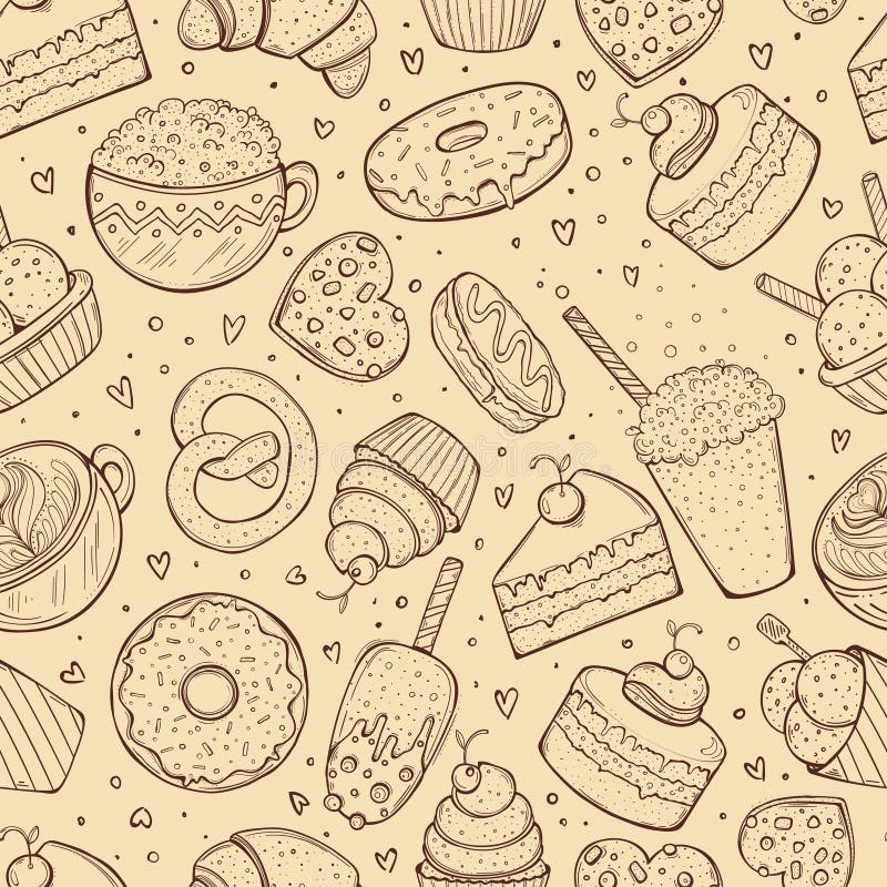 Seamless Pattern Sweets Doodle Sketch Stock Vector Illustration Of