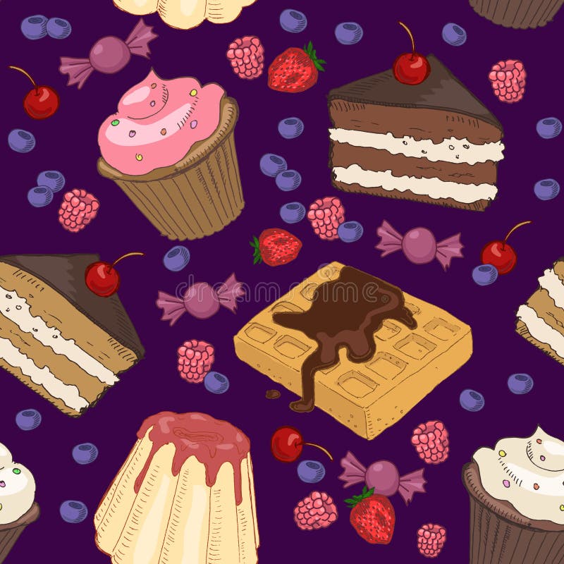 Seamless pattern of sweets stock vector. Illustration of juicy - 65609631