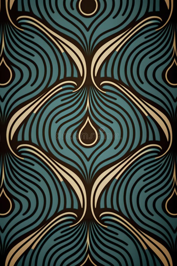 Seamless Pattern with Swirls in Turquoise and Black Stock Illustration - Illustration of ...