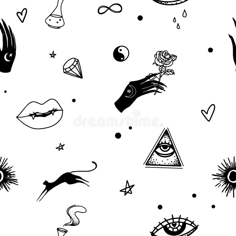 Seamless Pattern of the Symbol of a Diamond, Vampire Mouth, Hand ...