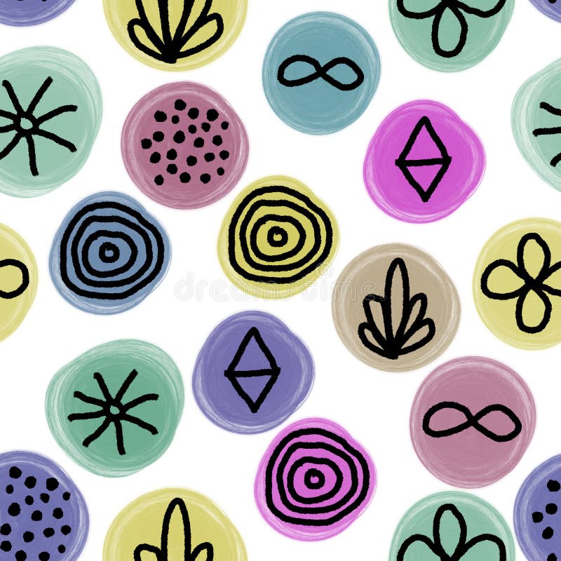 Seamless Pattern of Symbols on Coloured Circles. Stock Vector ...