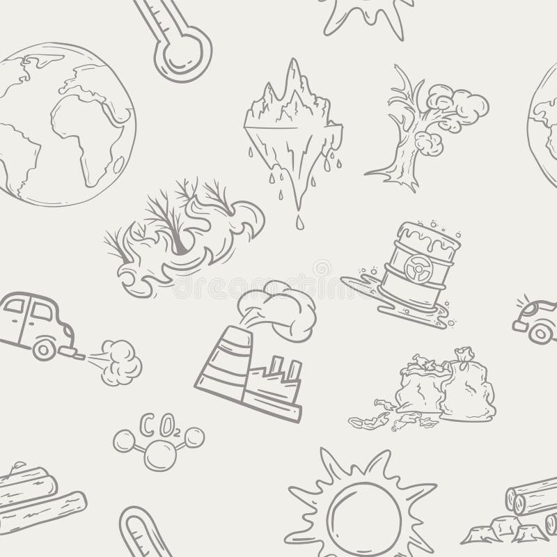 Seamless Pattern with Symbols and Icons of Global Warming, Climate ...