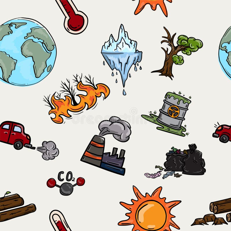 Seamless Pattern with Symbols and Icons of Global Warming, Climate ...