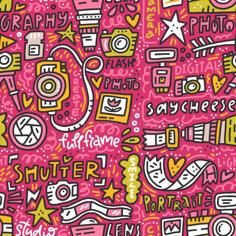 Photo Doodle Seamless Pattern Stock Vector - Illustration of pattern ...