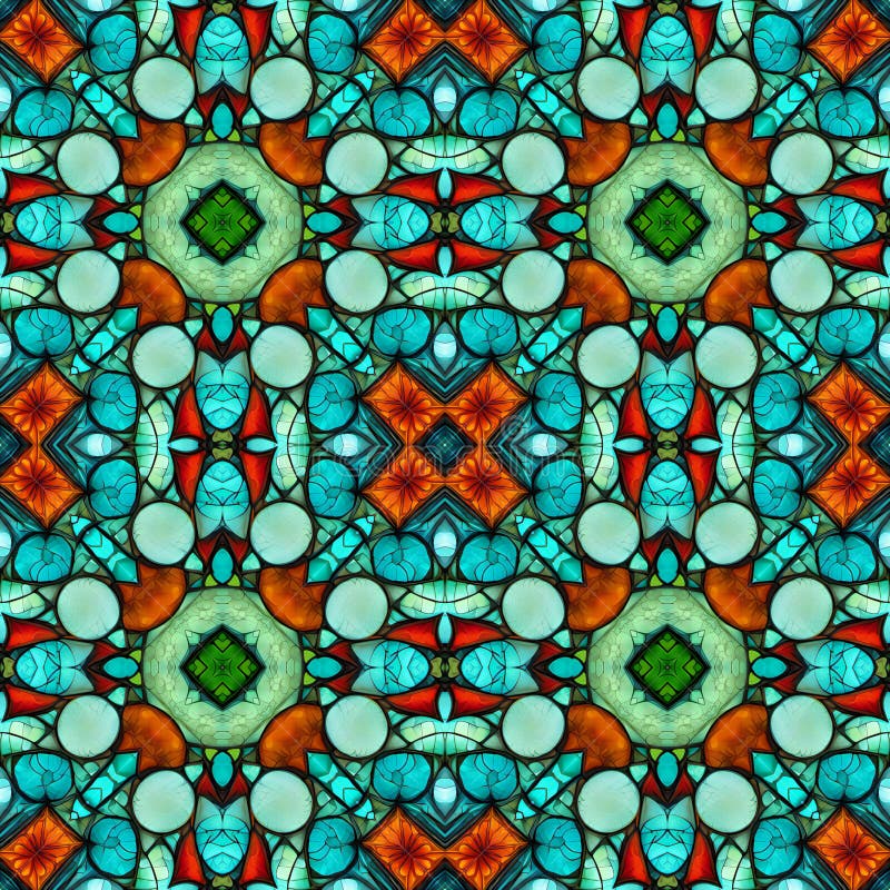 Seamless Pattern with Symmetrical Pattern in Stained-glass Window Style ...