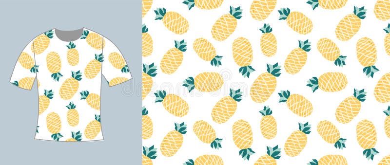 Seamless Pattern T Shirt Design with Pineapple and Ananas Stock Vector ...