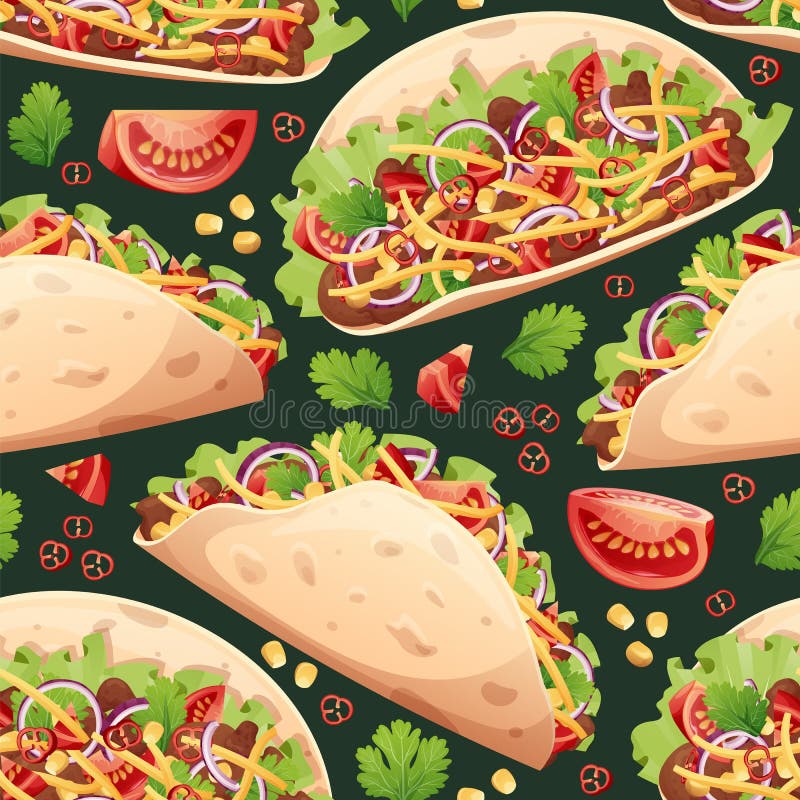 Seamless Pattern with Tacos. Texture with Traditional Mexican Food ...