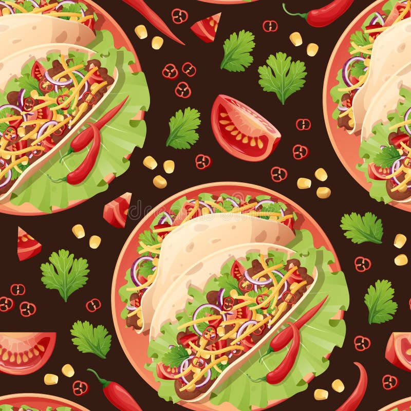 Seamless Pattern with Tacos. Texture with Traditional Mexican Food ...