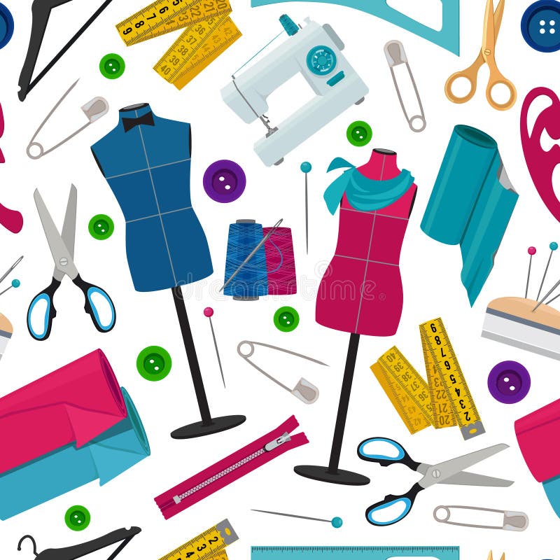 Seamless Pattern for Tailor Shop with Different Sewing Tools Stock ...