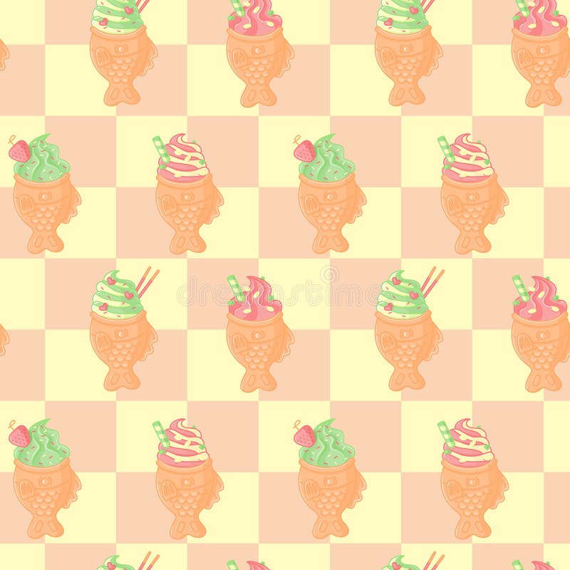 Seamless Pattern with Taiyaki Fish Ice Cream Stock Vector ...