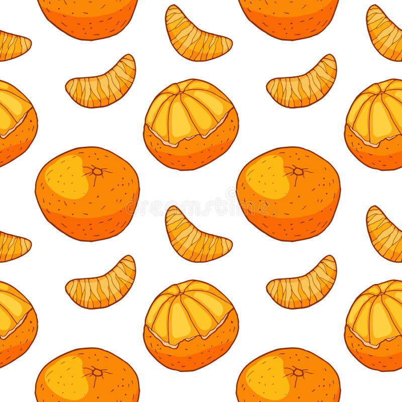 Seamless Pattern with Tangerine and Slices. Hand Drawn Vector ...